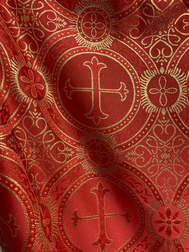 RED GOLD Metallic Liturgical Cross Brocade Fabric (55 In.) Sold by the ...