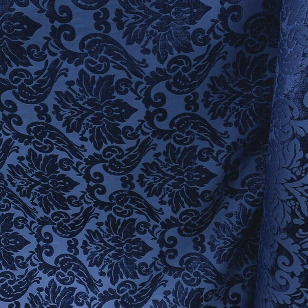 Blue Damask Fabric - Etsy