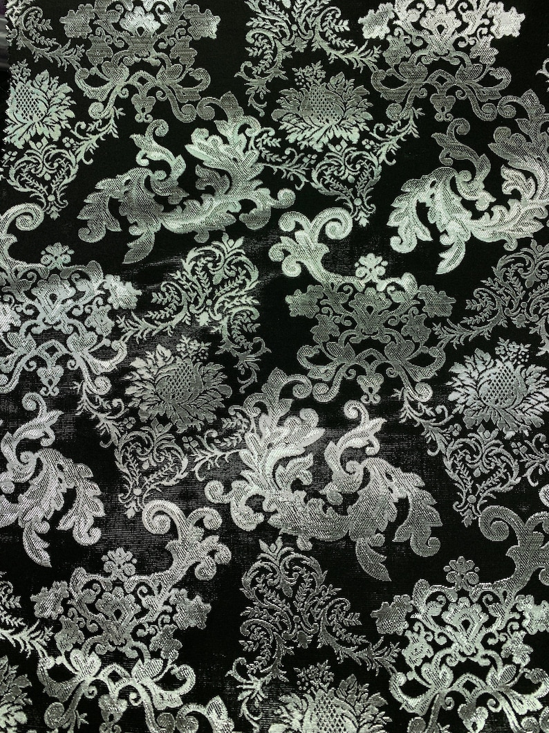 SILVER BLACK Damask Metallic Brocade Fabric 58 In. Sold by - Etsy