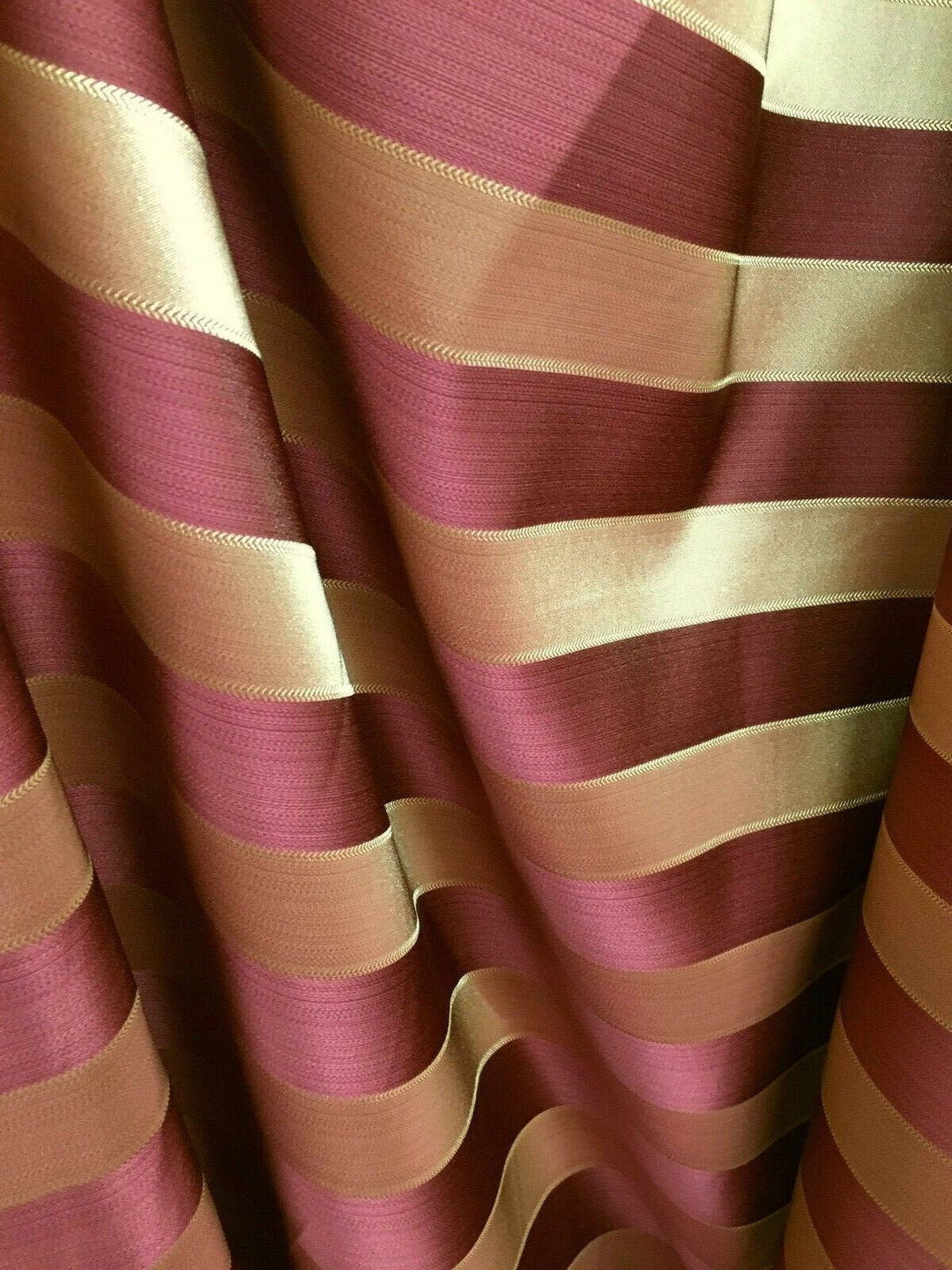BURGUNDY GOLD Striped Brocade Upholstery Drapery Fabric (110 In.) Sold ...