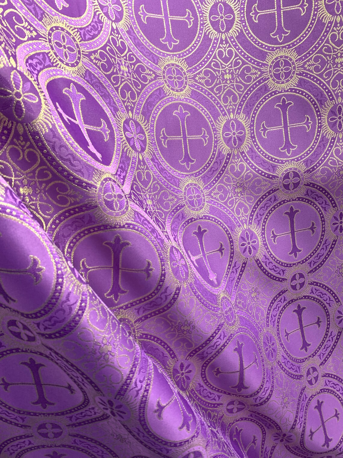 PURPLE GOLD Metallic Liturgical Cross Brocade Fabric (55 In.) Sold by ...