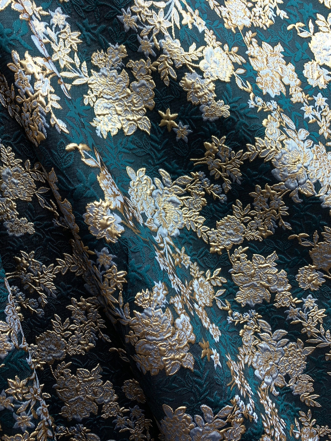 DARK TEAL GOLD Floral Brocade Fabric (60 In.) Sold by the Yard - Etsy