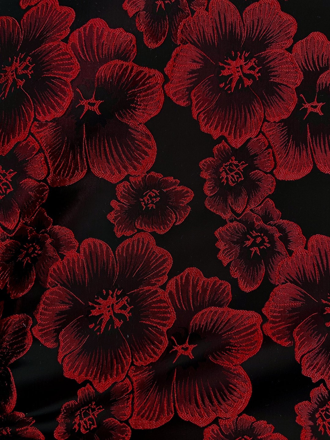 RED BLACK Floral Brocade Fabric (60 In.) Sold by the Yard - Etsy