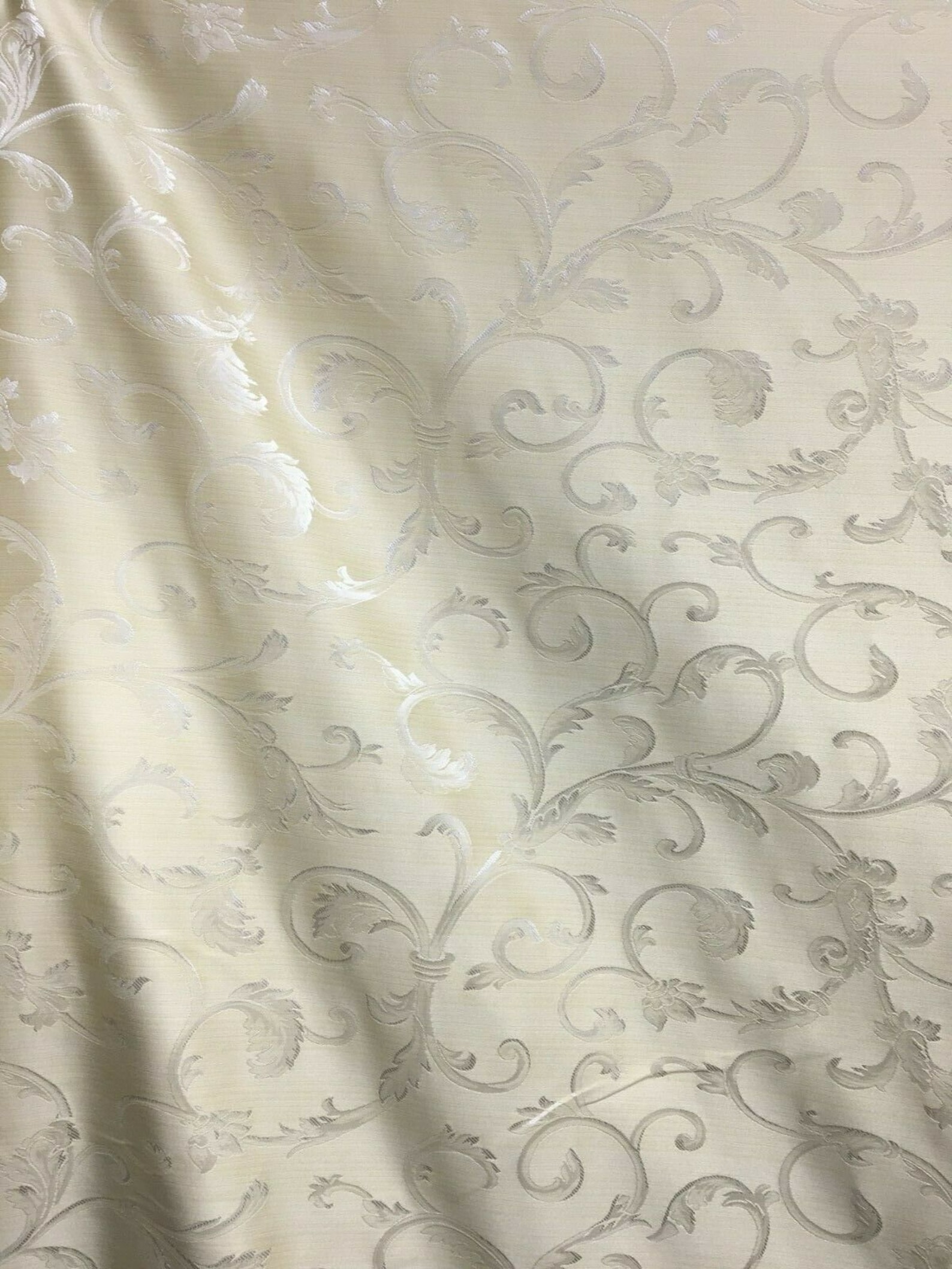 IVORY Brocade Flower Floral Upholstery Drapery Fabric (110 In.) Sold by ...