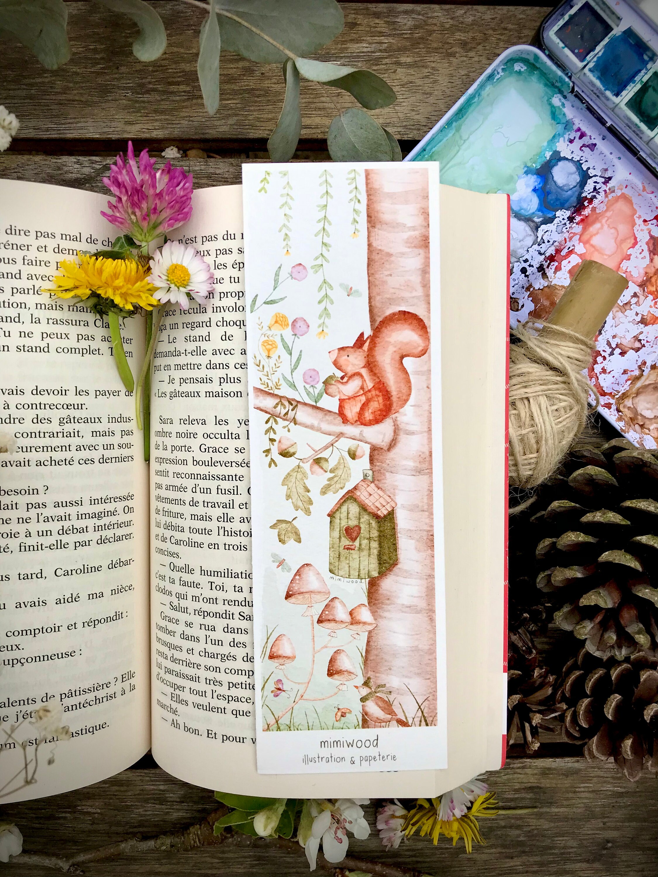 Squirrel Bookmark Forest Flowers Leaves and Mushrooms - Etsy UK