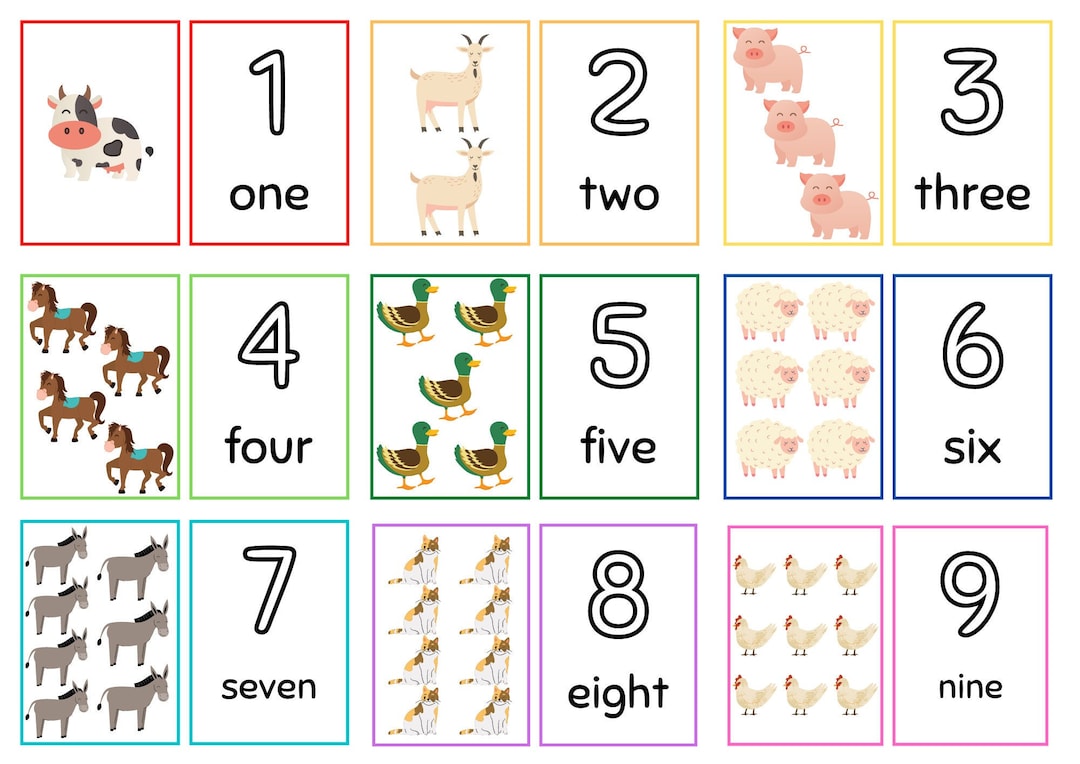 Farm Animal Number Flashcards - 1 to 10 - Etsy