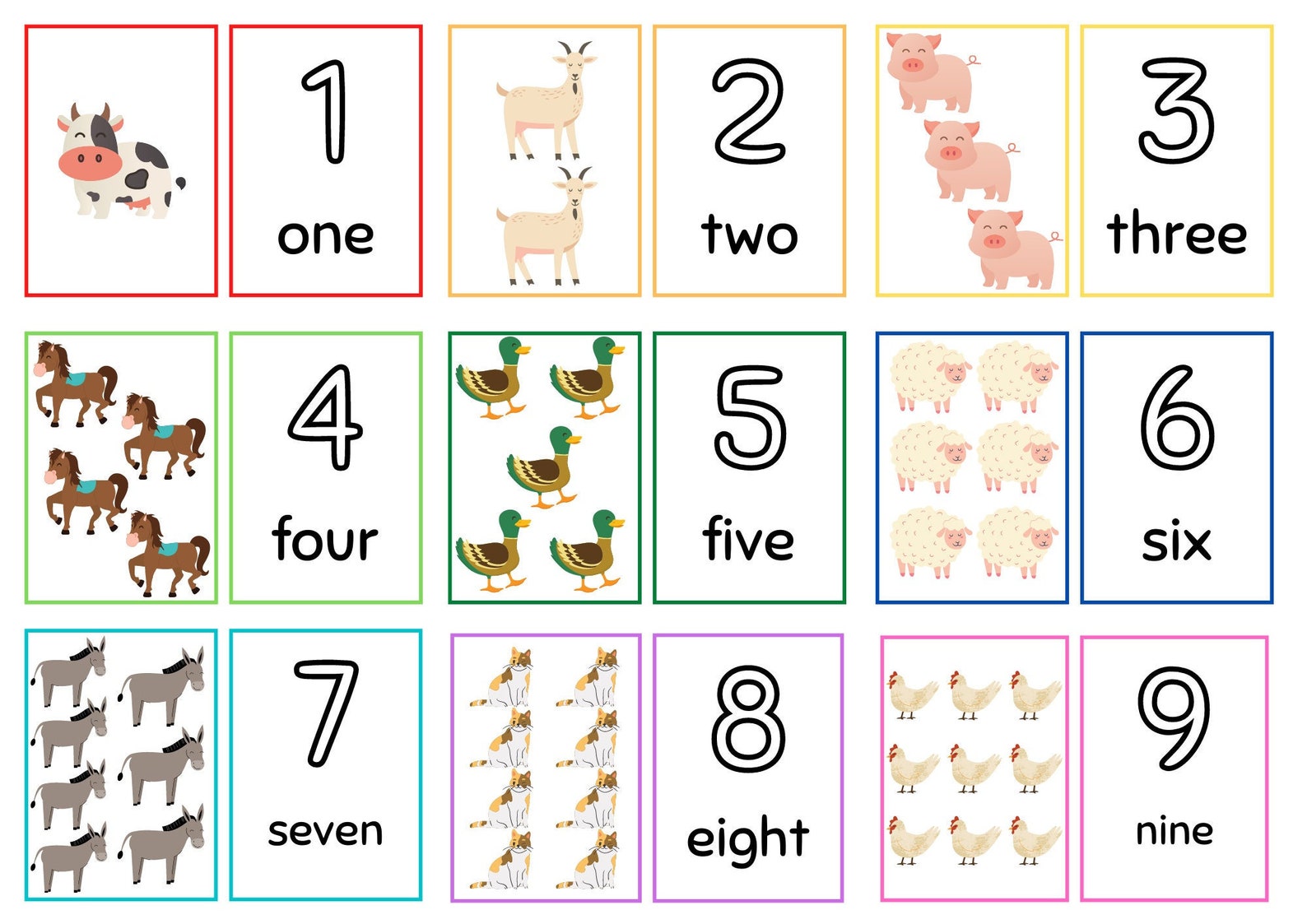 Farm Animal Number Flashcards - 1 to 10 - Etsy