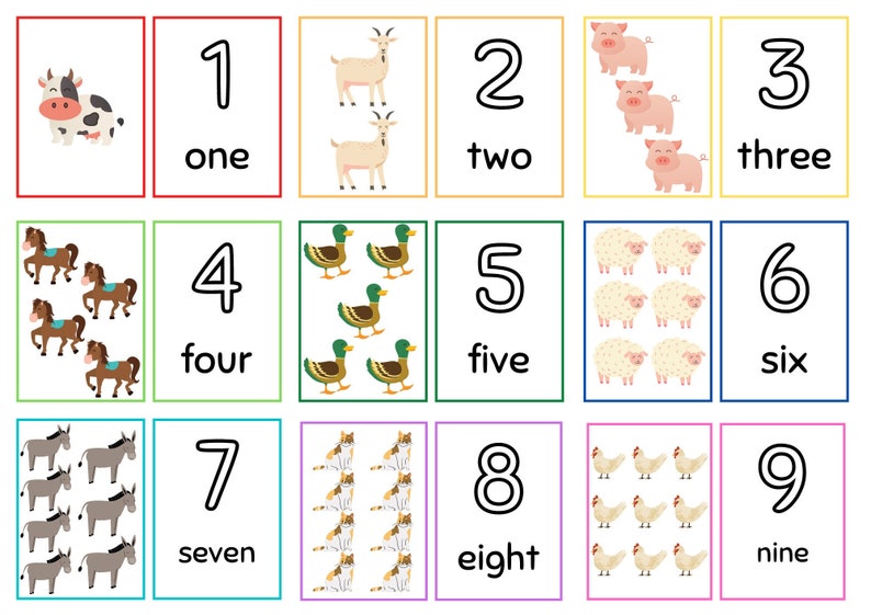 Farm Animal Number Flashcards - 1 to 10 - Etsy