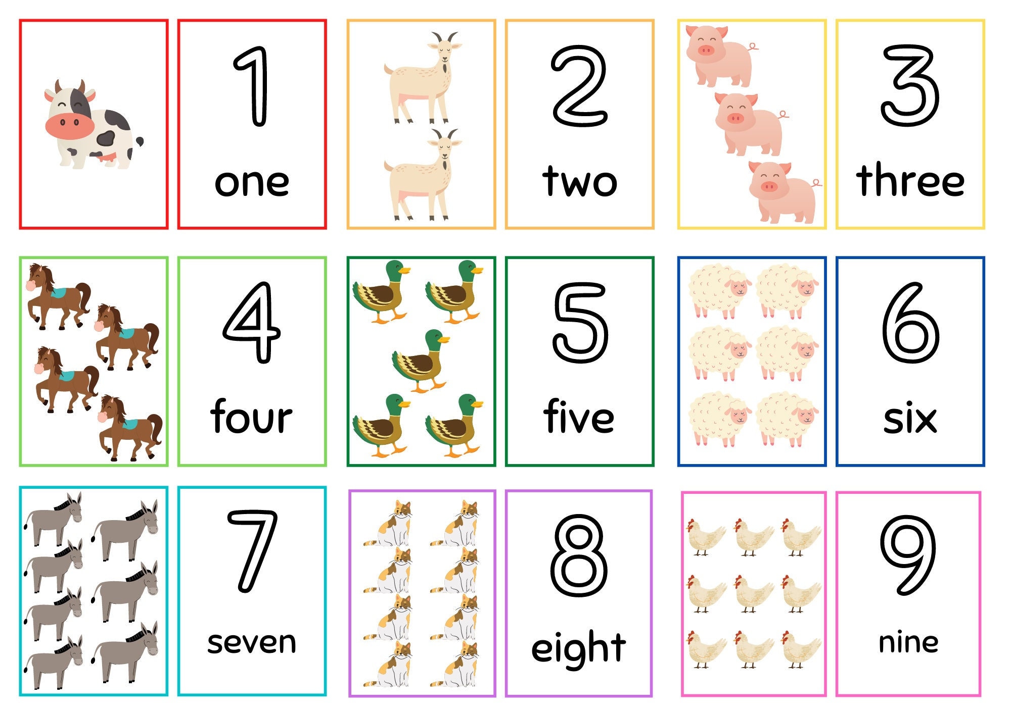 Farm Animal Number Flashcards - 1 to 10 - Etsy
