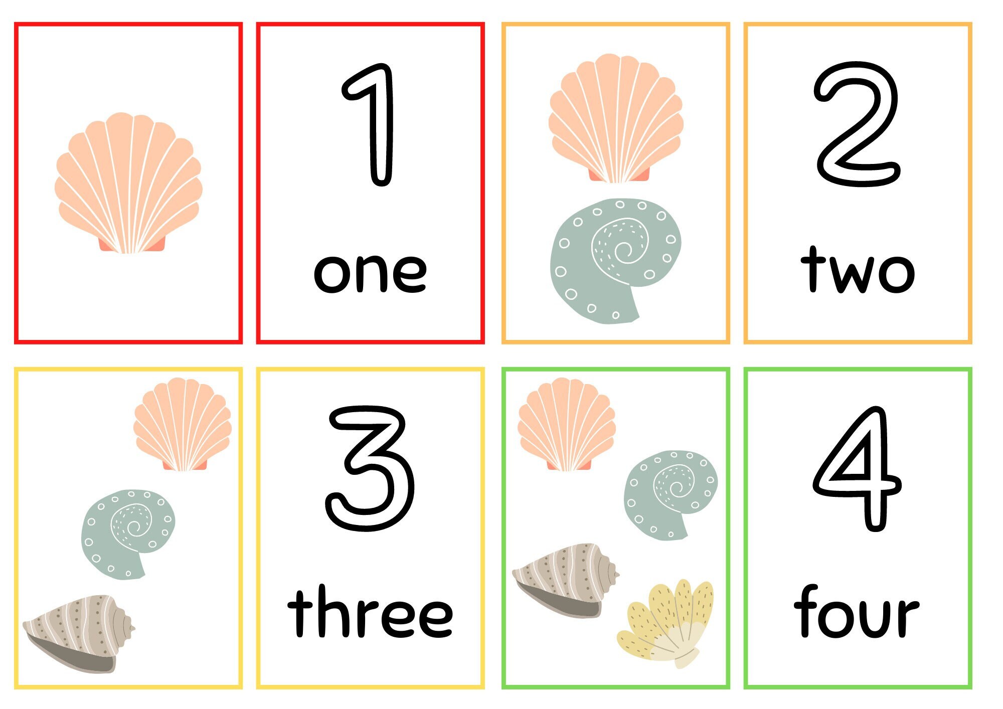 Seashell Numbers Flashcards (rainbow) - 1 to 10 - Etsy