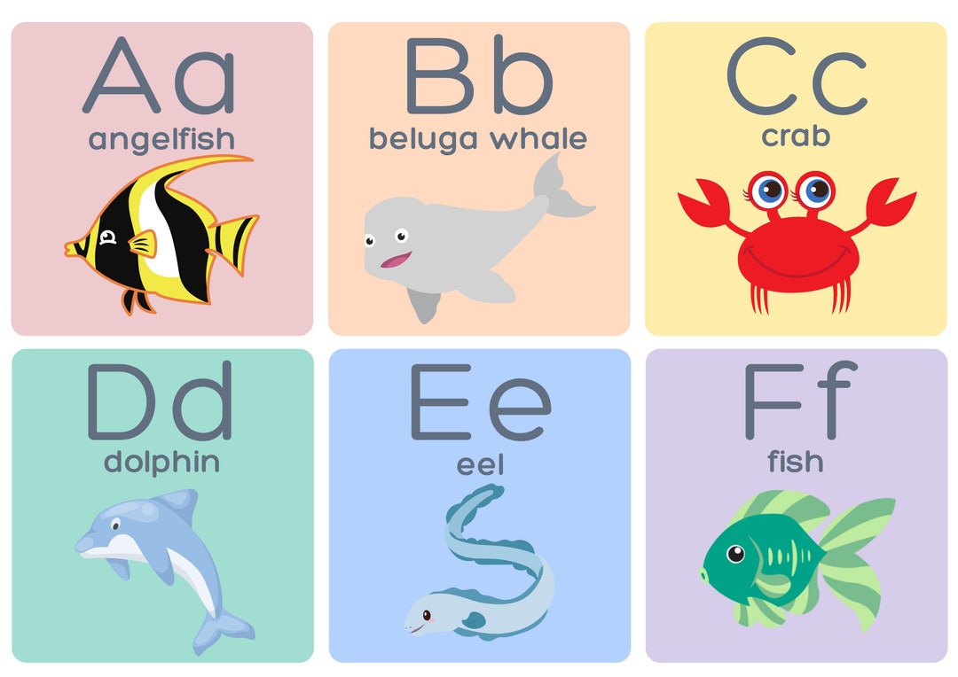 Sea Animal Alphabet Flashcards - Etsy