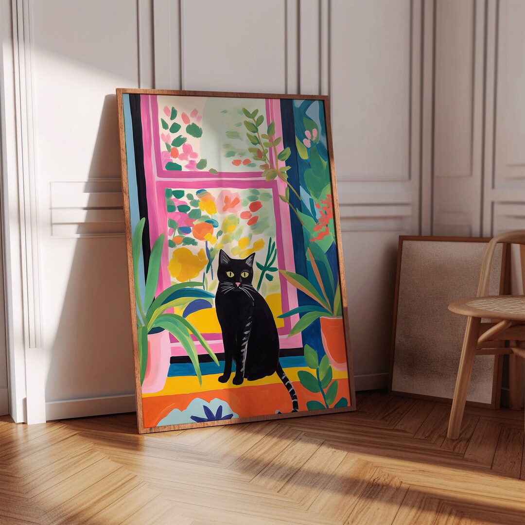 Black Cat Colorful Painting, Modern Wall Art - Etsy