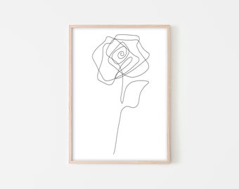 Rose Line Art, Printable Rose Art, Rose Line Drawing, Printable Home ...