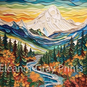 Mountains and A Winding River, Printable Wall Art, Quilling - Etsy