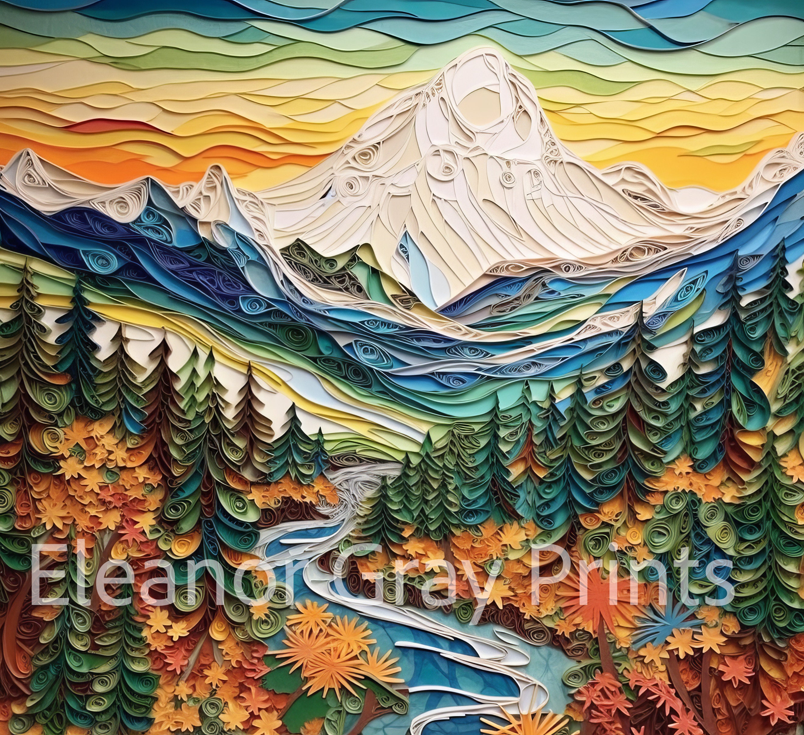Mountains and A Winding River, Printable Wall Art, Quilling - Etsy