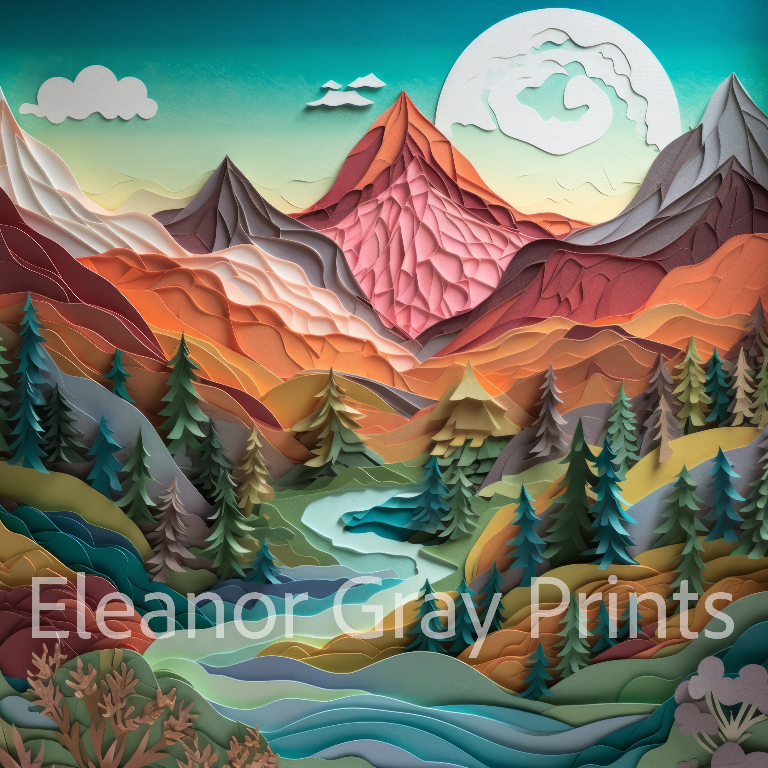 Mountain Landscape Wall Art, Layered Paper, Quilling, Digital Print ...