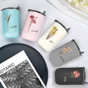 Personalized Birth Flower Coffee Cup With Name | Birth Flower Iced ...