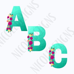 Turquoise Floral Alphabet Clipart 26 Letters Clipart - Etsy