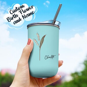 Personalized Birth Flower Coffee Cup With Name | Birth Flower Iced ...