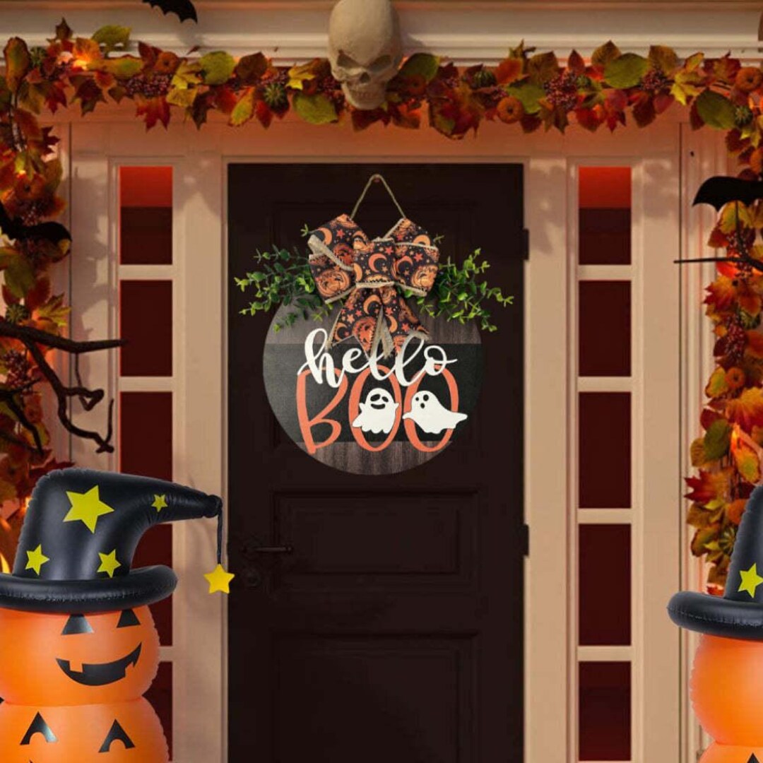 Halloween Welcome Sign for Front Door Wood Farmhouse Wreath Porch Decor ...