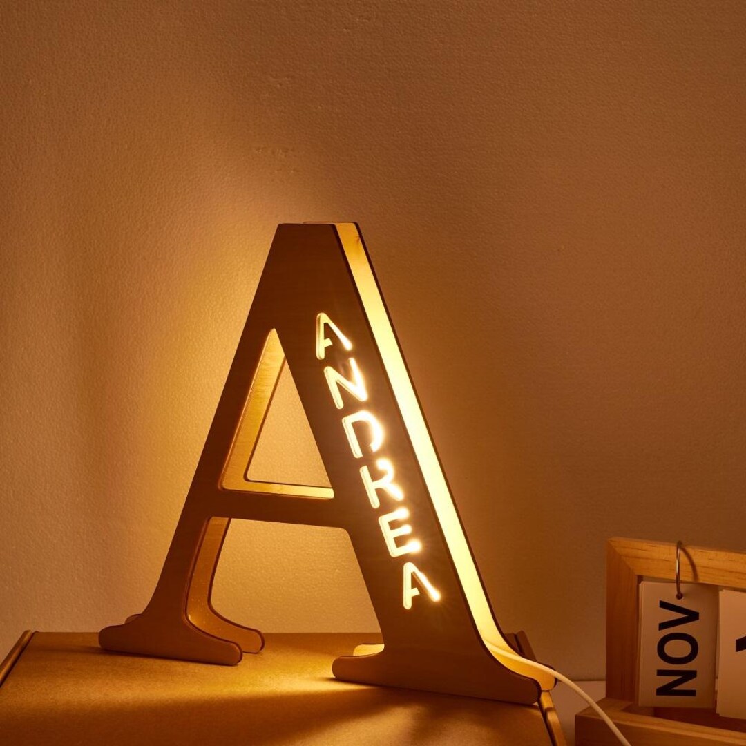 Custom Wooded Name Wooden Alphabet Letter Lamp Personalized Name Night ...