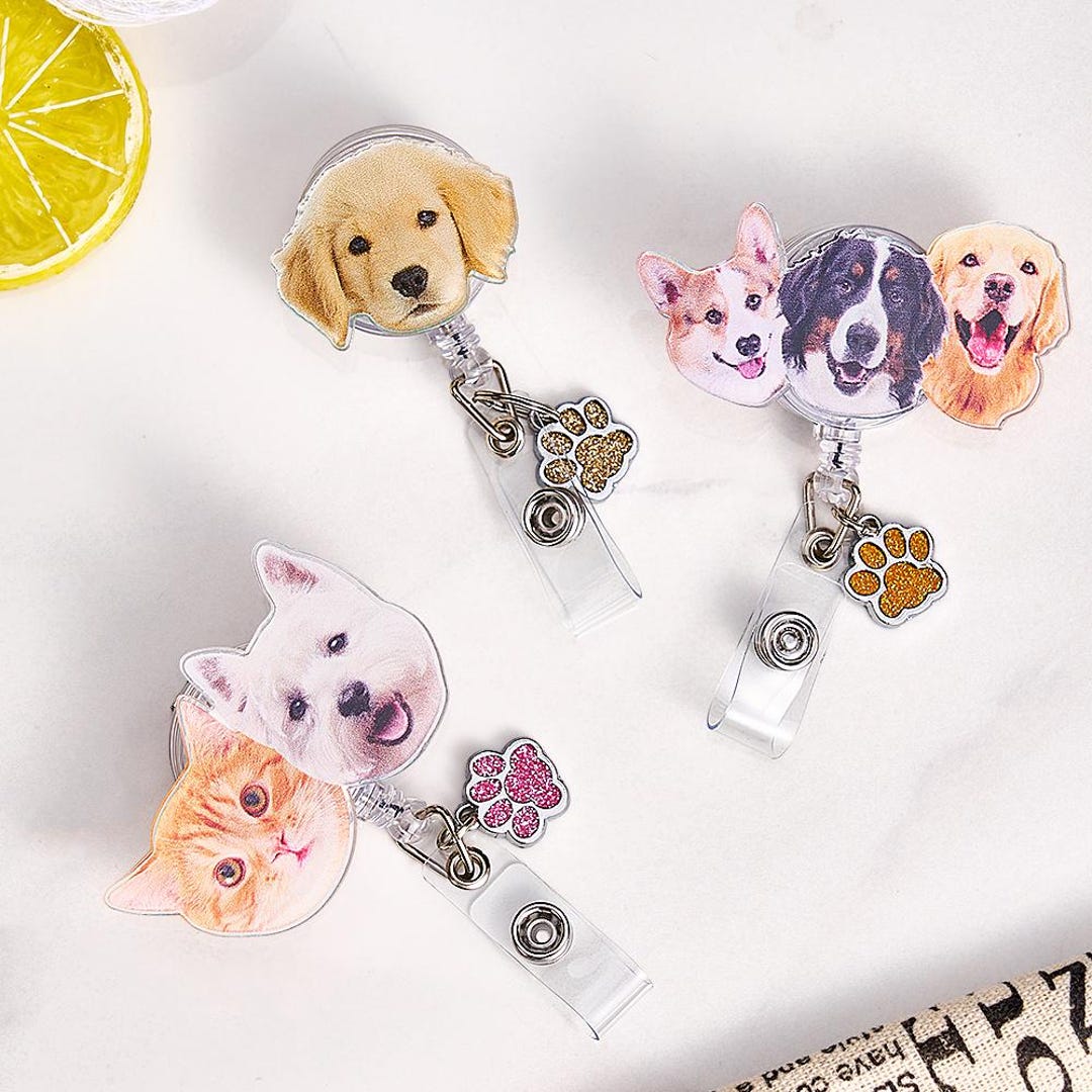 Pet Badge Reel, Custom Pet Portrait Photo Badge Reel, Dog Face Cat Face ...