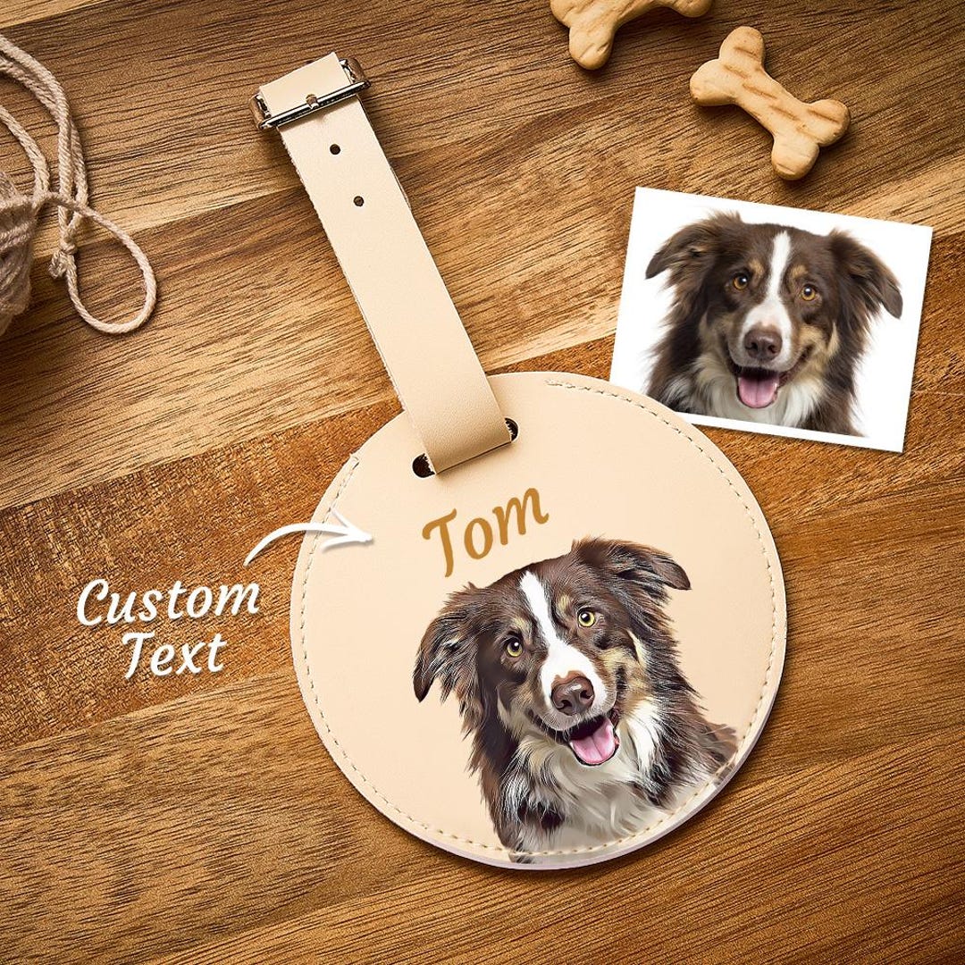 Custom Photo Luggage Tag Personalised Leather Charm Dog Luggage Tag ...