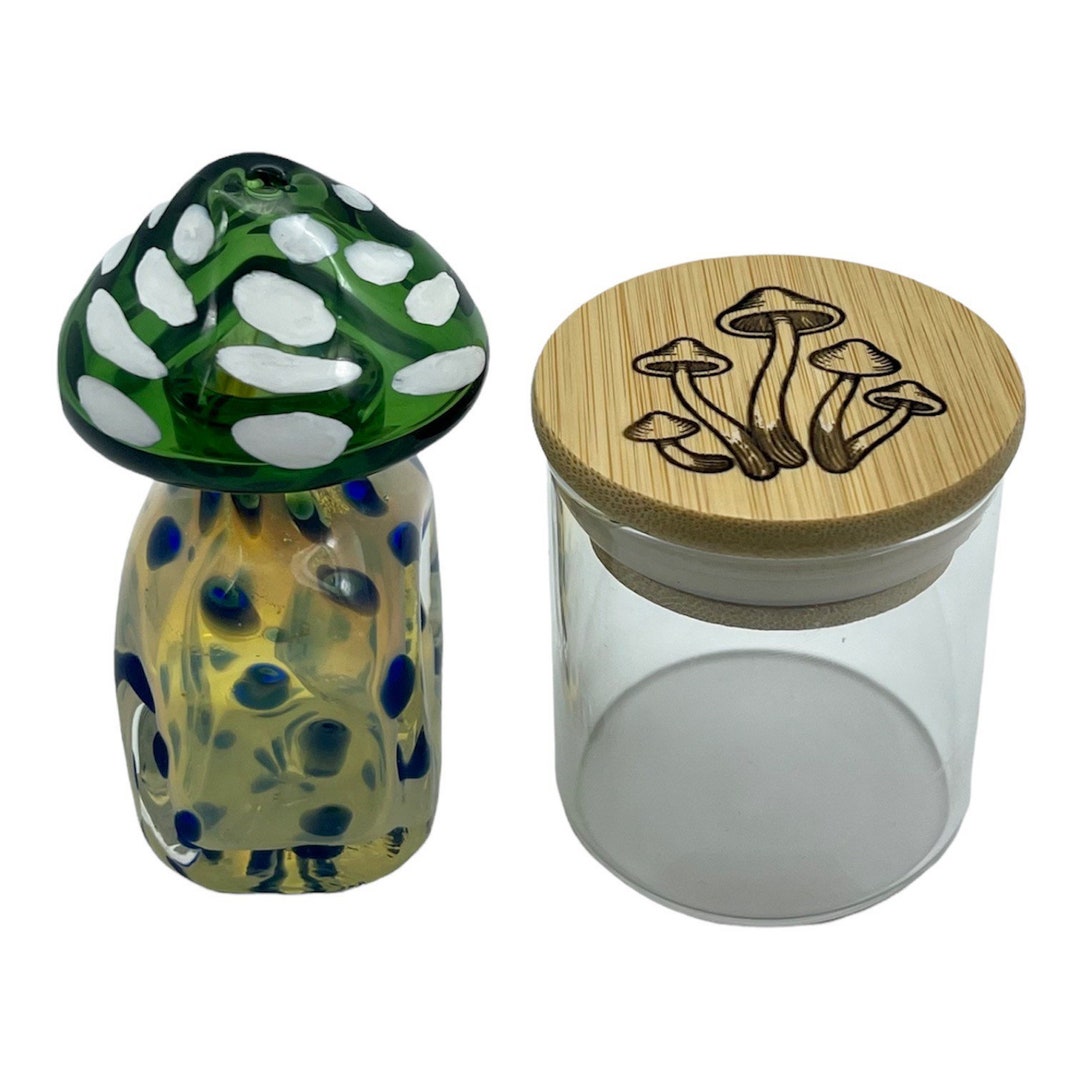 Mushroom Glass Pipes Set With Glass Jars, Unique Glass Smoking Pipe ...