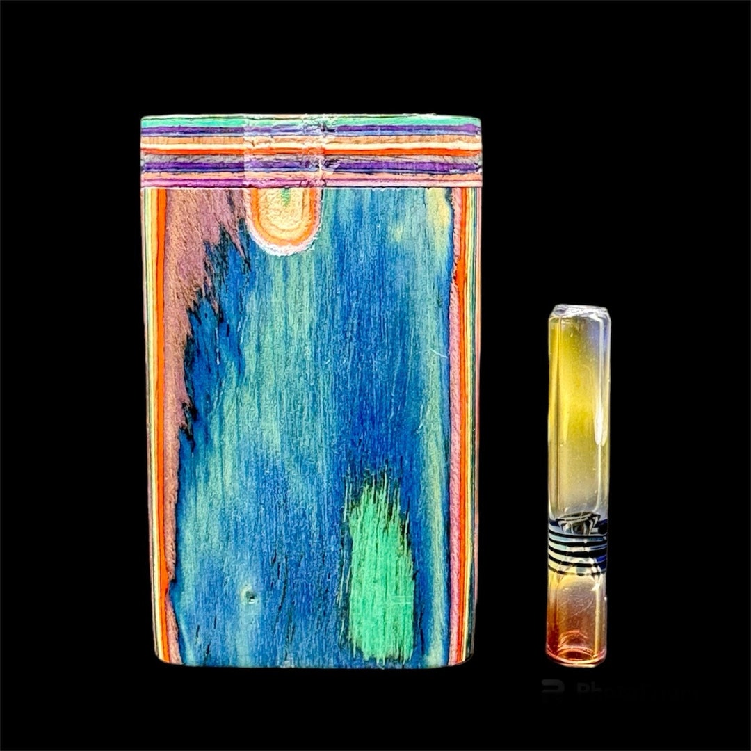 Dugout One Hitter Box, Rainbow Color Wooden Dugout With Golden Fumed ...