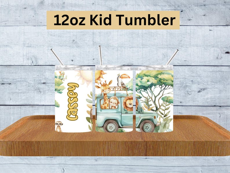 Personalized Safari Animal Tumbler: Kids 12oz Stainless Steel Water ...