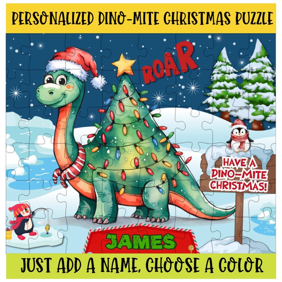 Personalized Dino- Mite Christmas Puzzle for Kids: Christmas Gift ...
