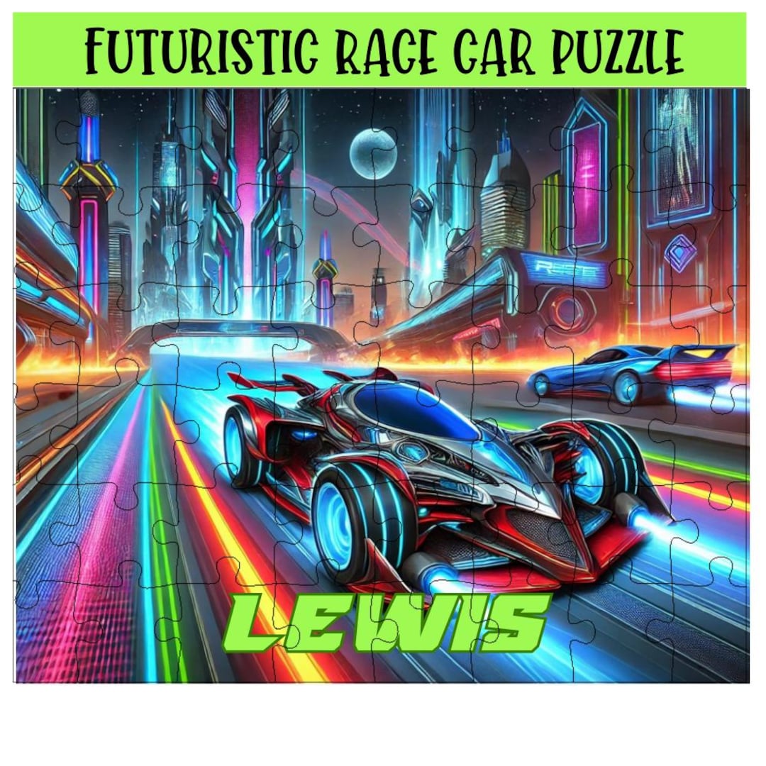 Personalized Race Car Puzzle: Futuristic Cityscape, Custom Name Puzzle ...