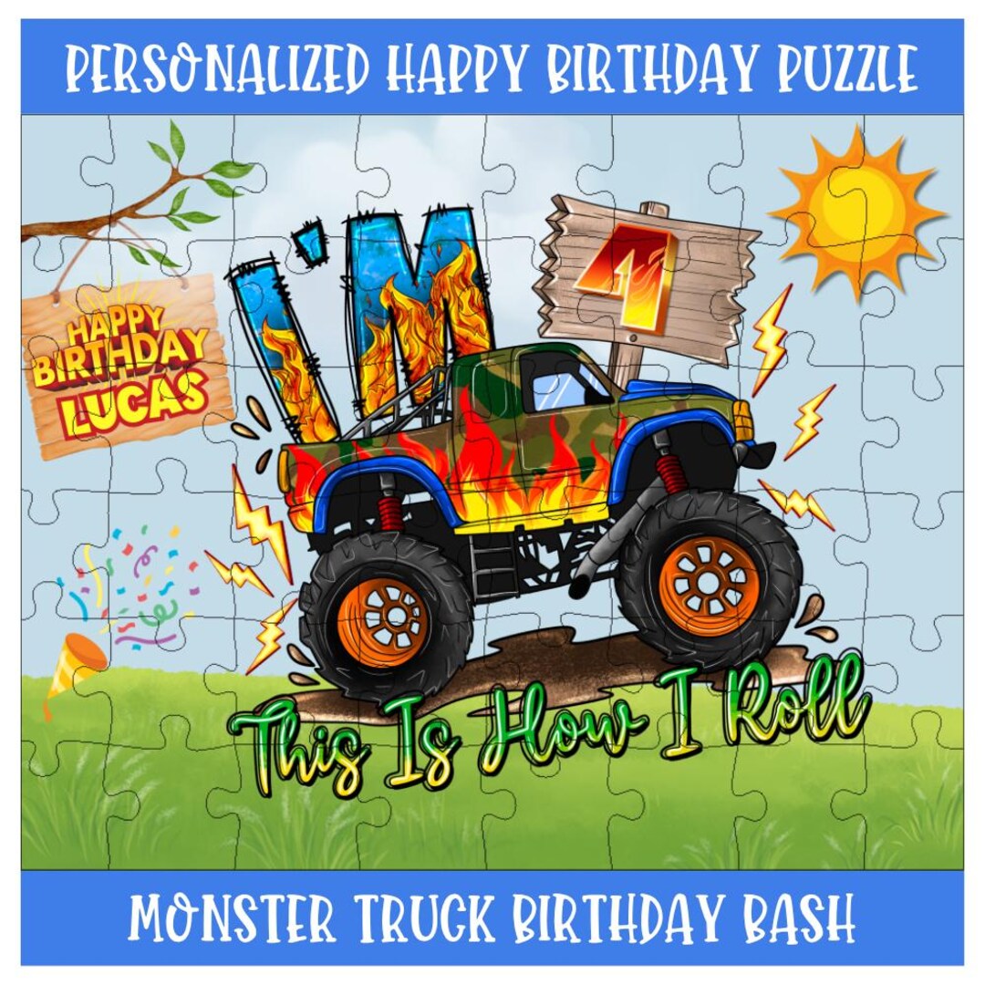 Personalized Monster Truck Happy Birthday Puzzle: "this is How I Roll ...