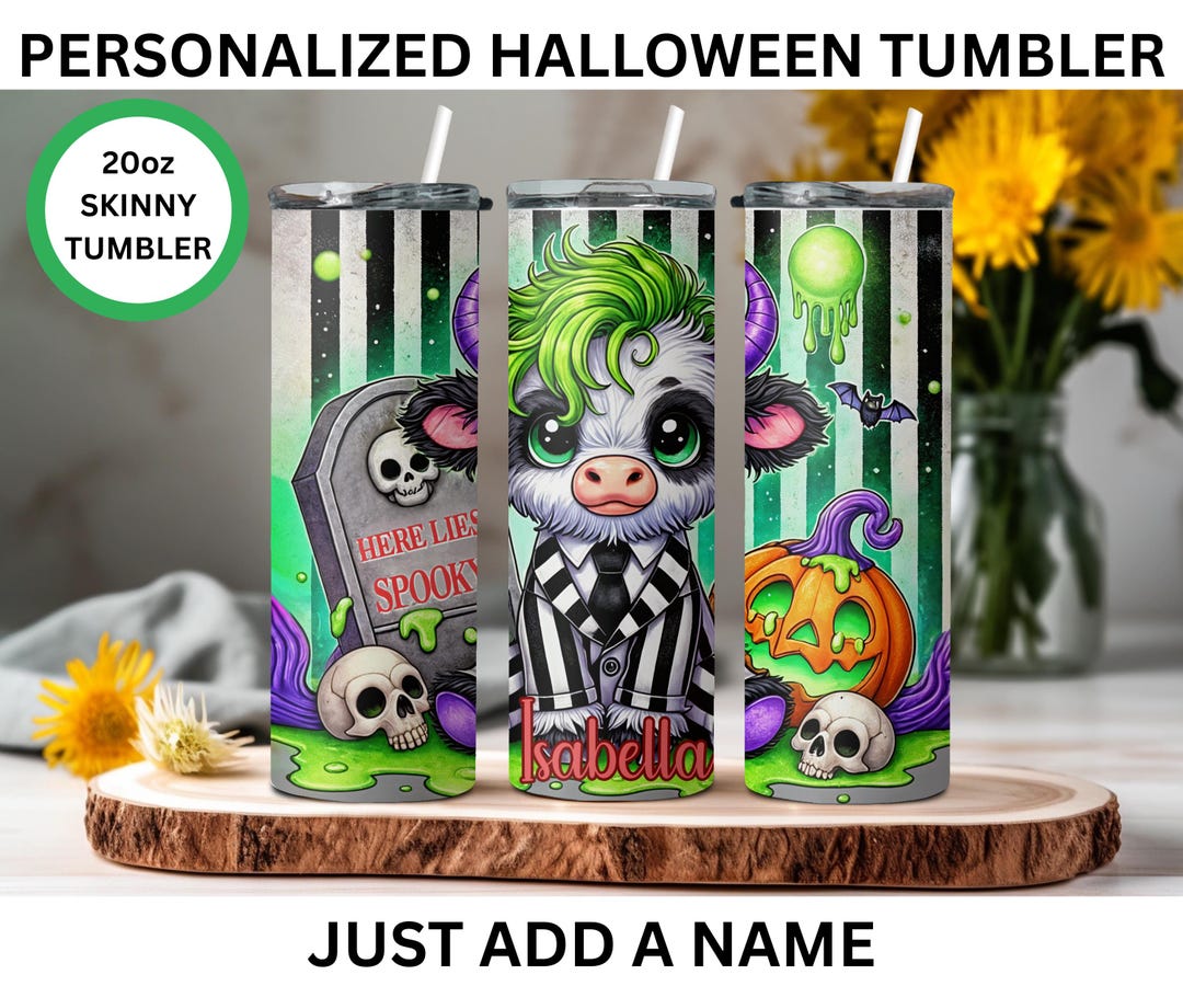 Personalized Halloween Ghoul Tumbler: Ghoul Highland Cow Cup, Stainless ...