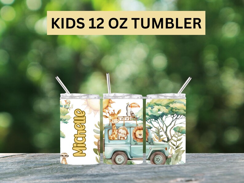 Personalized Safari Animal Tumbler: Kids 12oz Stainless Steel Water ...