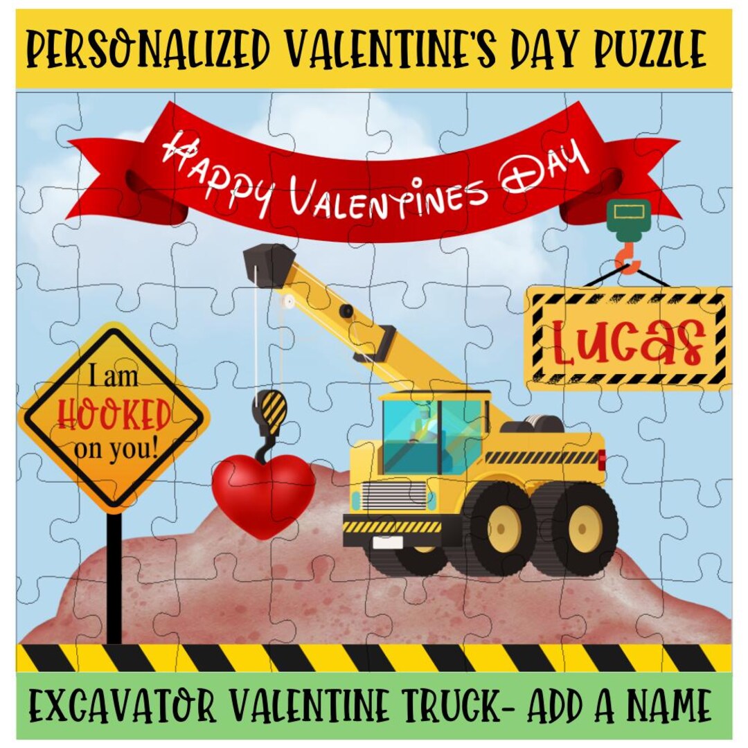 Personalized Valentine Truck Puzzle, Construction Excavator Truck ...