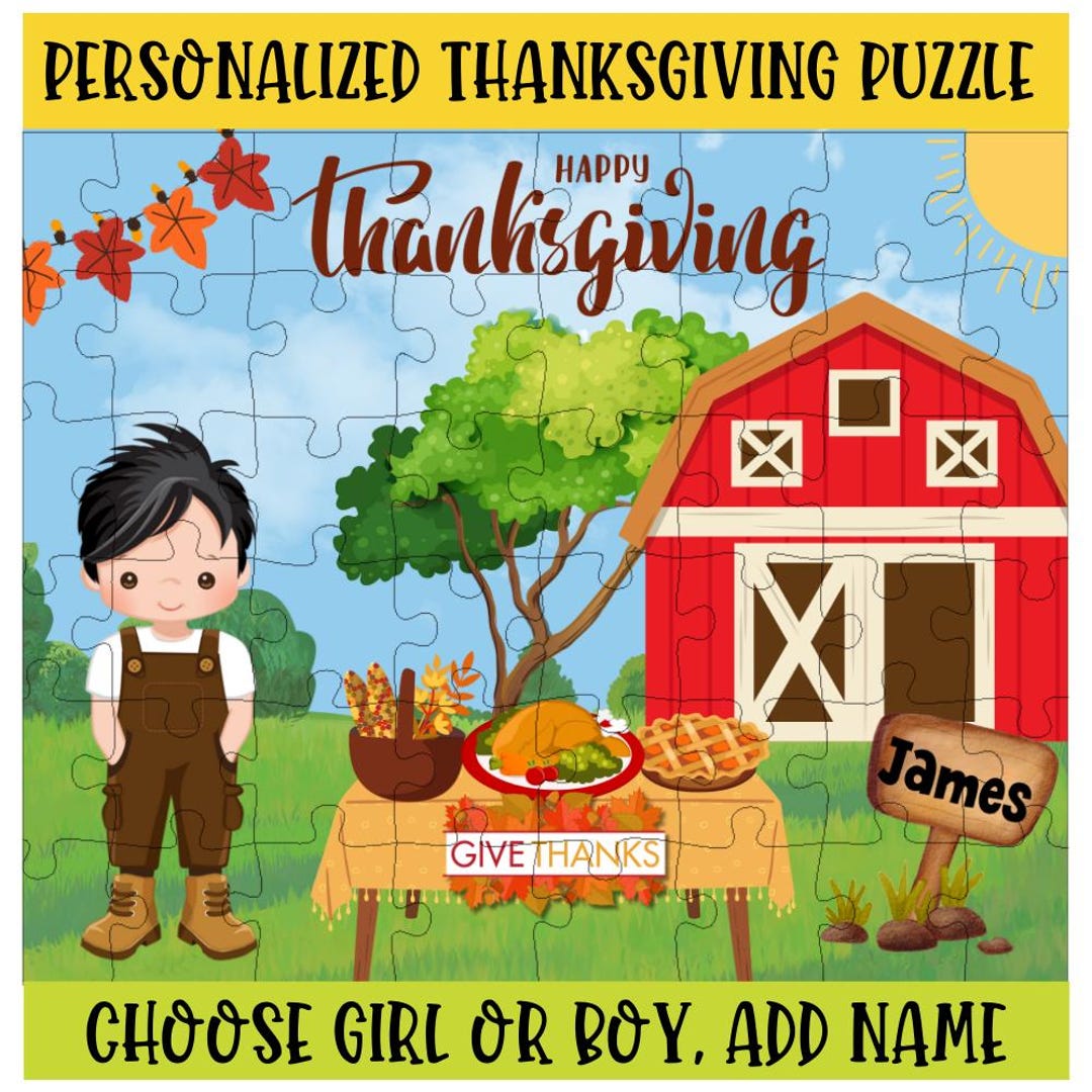 Personalized Happy Thanksgiving Puzzle for Kids, Thanksgiving Gift ...