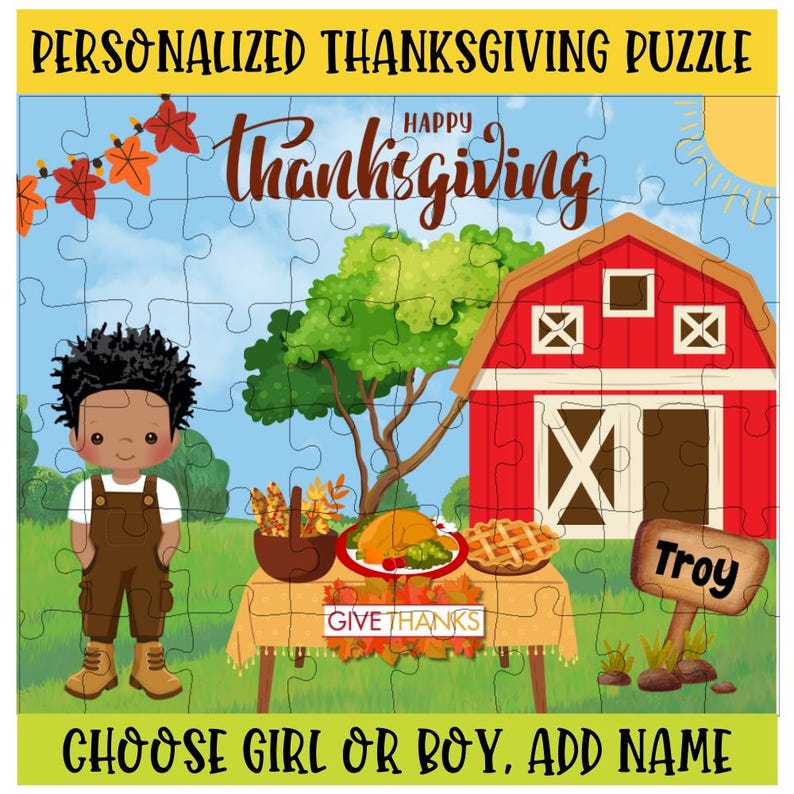 Personalized Happy Thanksgiving Puzzle for Kids, Thanksgiving Gift ...