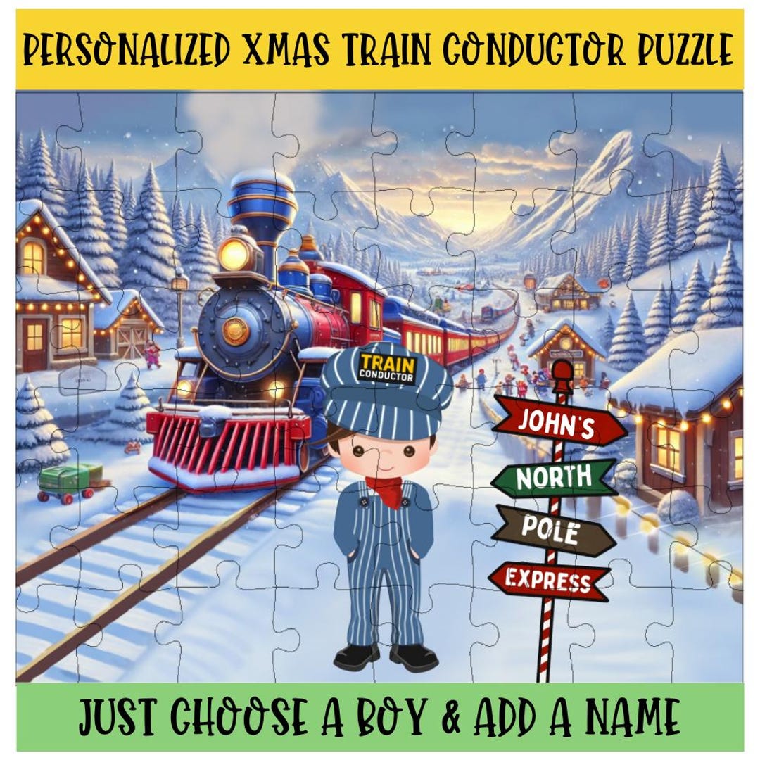 Personalized Christmas Train Conductor Puzzle for Kids: Choose Your Boy ...