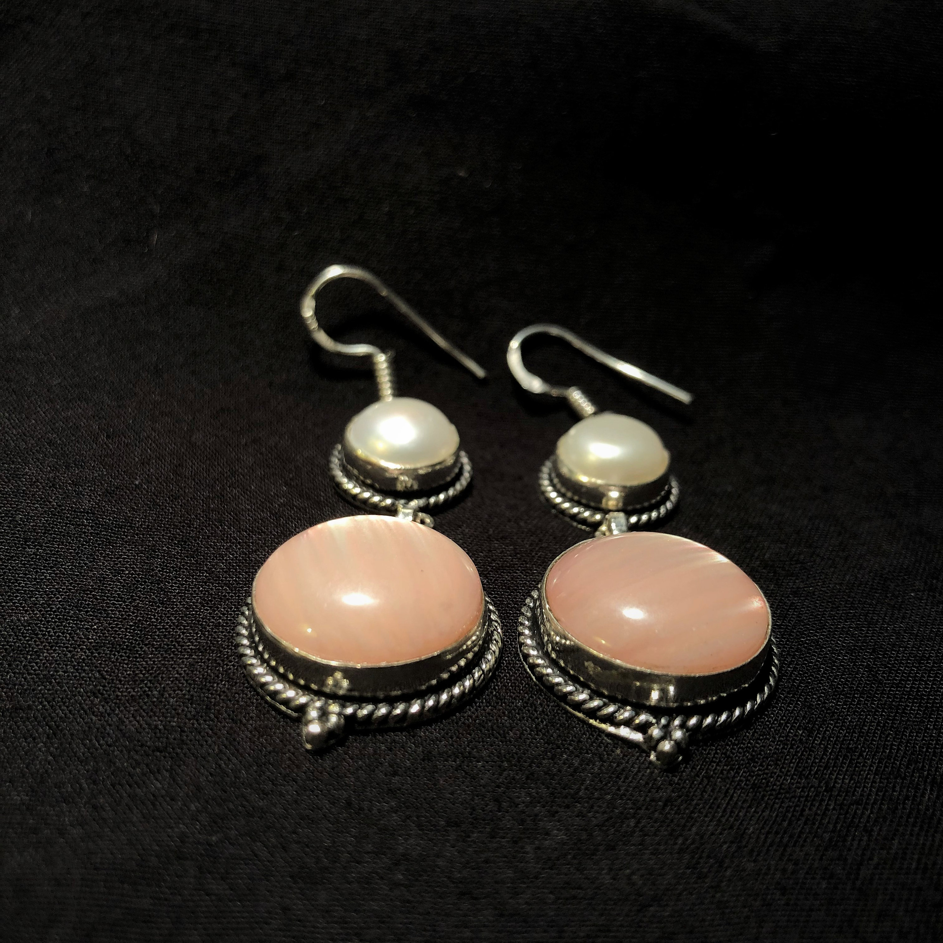 NACRE Pink, PEARL and SILVER. Unique and Feminine Earrings. Pearl, Pink ...