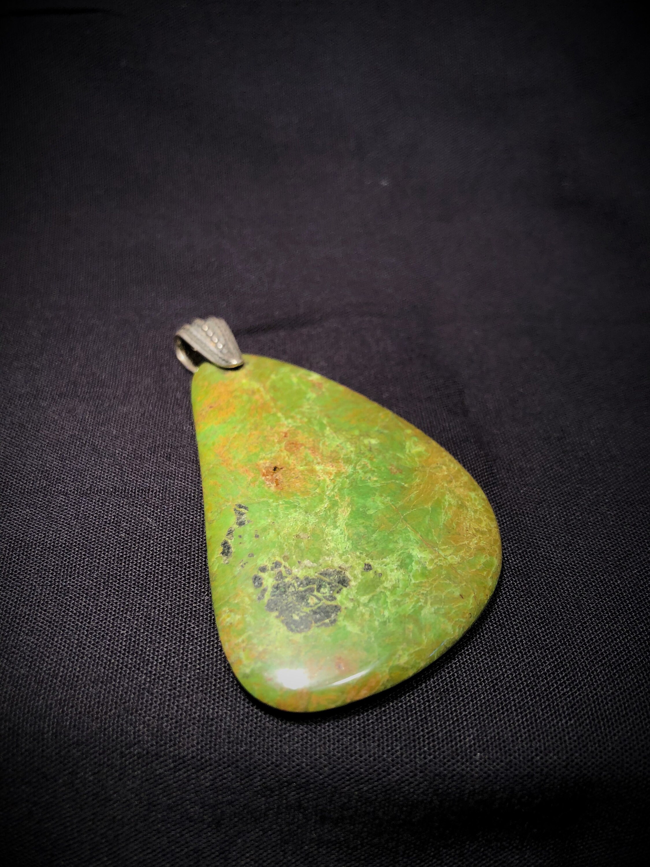GASPÉITE and SILVER, Solid PENDANT With Polished Green Stone, Gaspésie ...