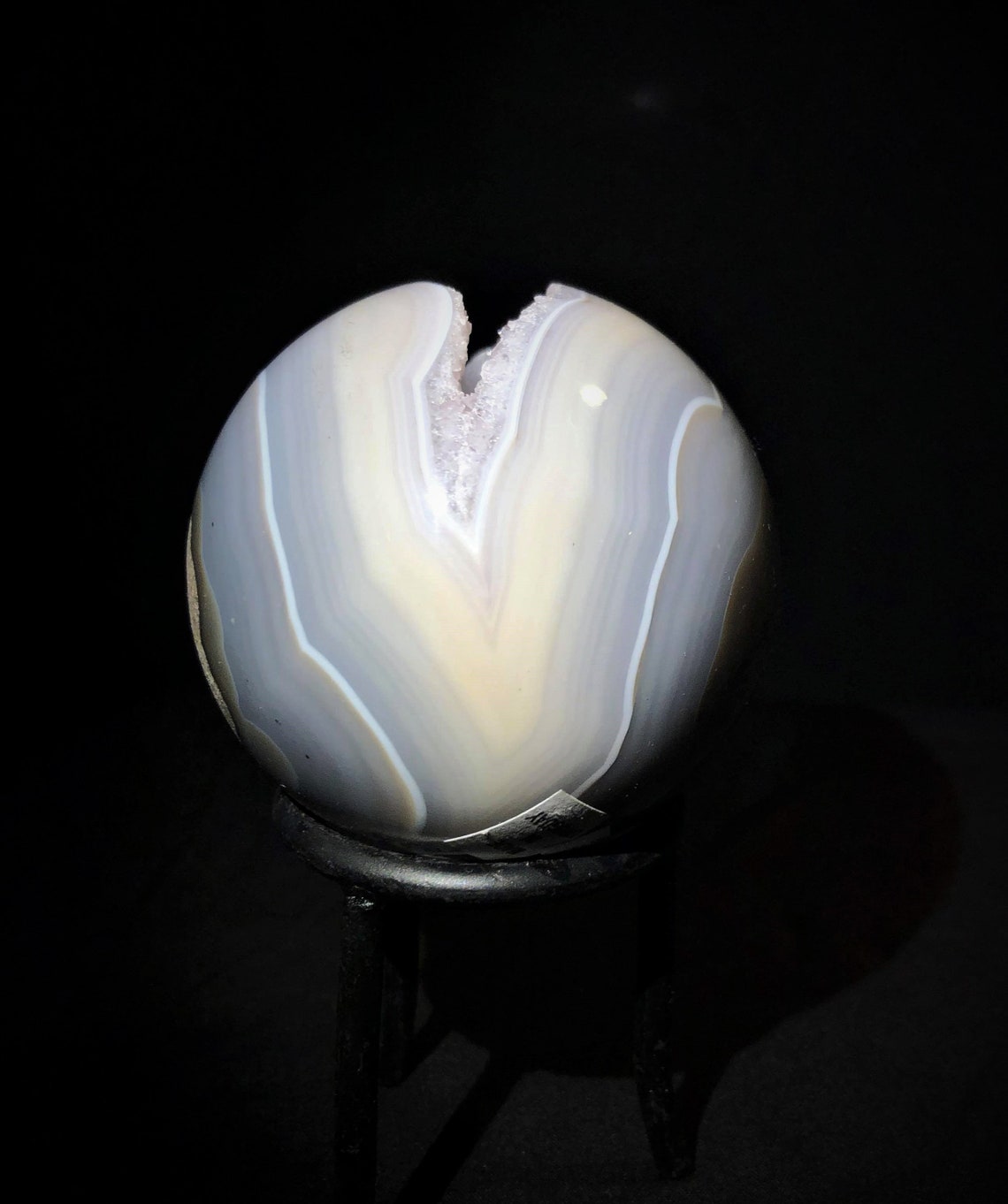 CHALCEDONY & GEODE, Spherical Shaped Stone, Pale Blue Mineral Sphere ...