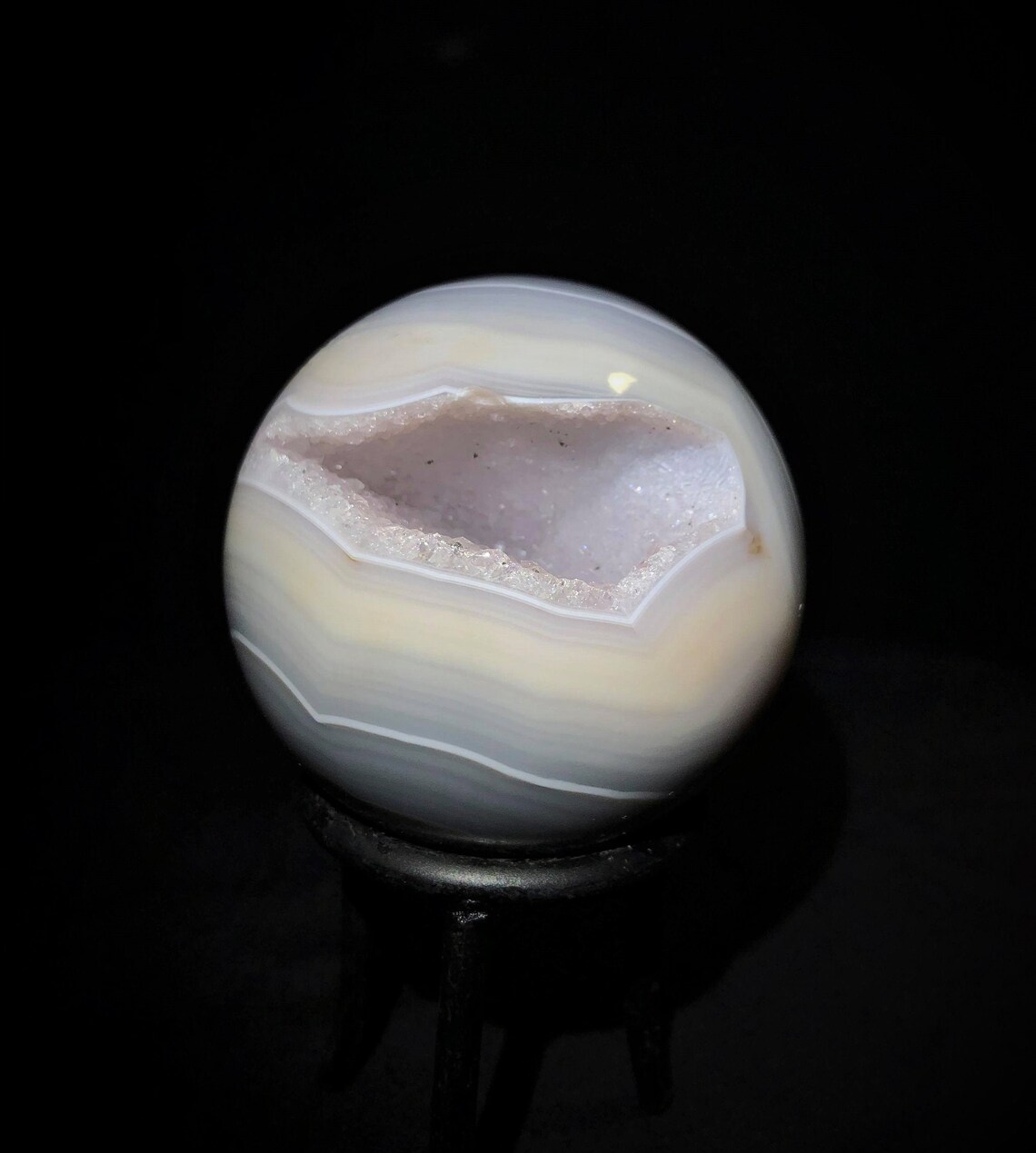 CHALCEDONY & GEODE, Spherical Shaped Stone, Pale Blue Mineral Sphere ...
