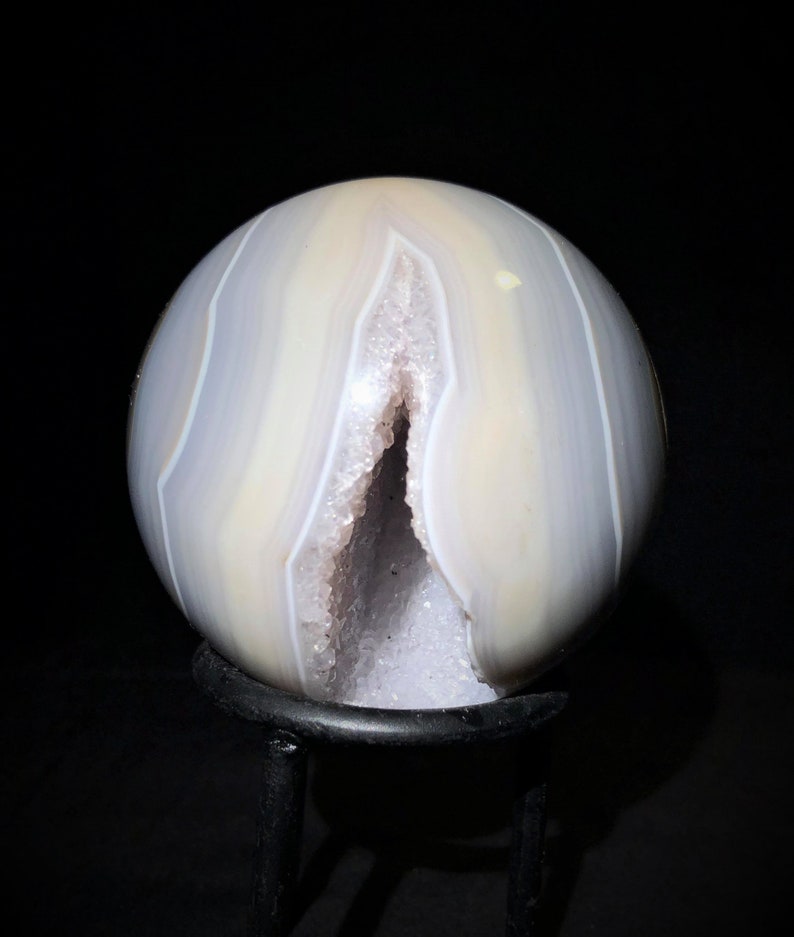 CHALCEDONY & GEODE, Spherical Shaped Stone, Pale Blue Mineral Sphere ...