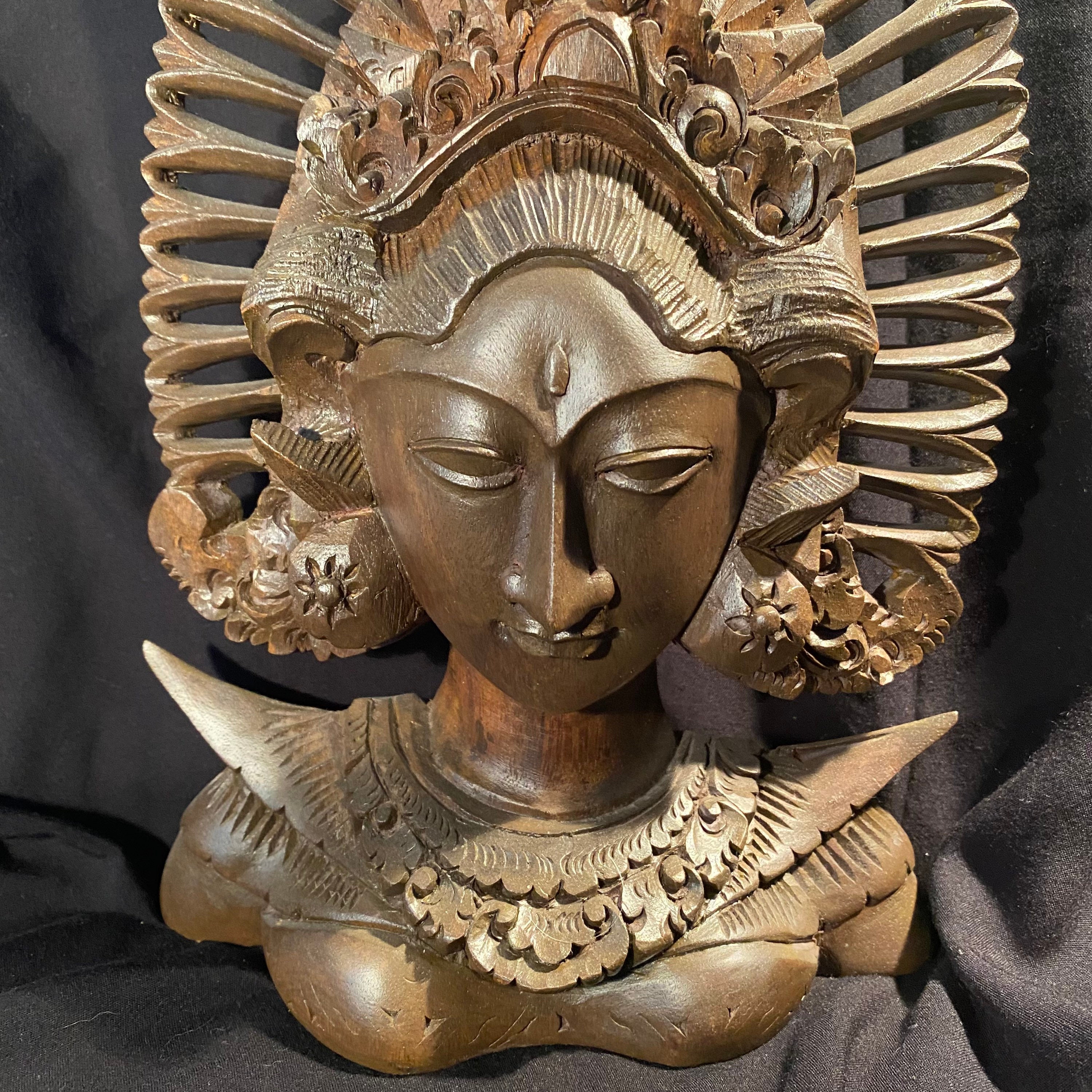 SCULPTURE BUST of Balinese DANCER in Exotic Wood, Rare. Sculpted ...