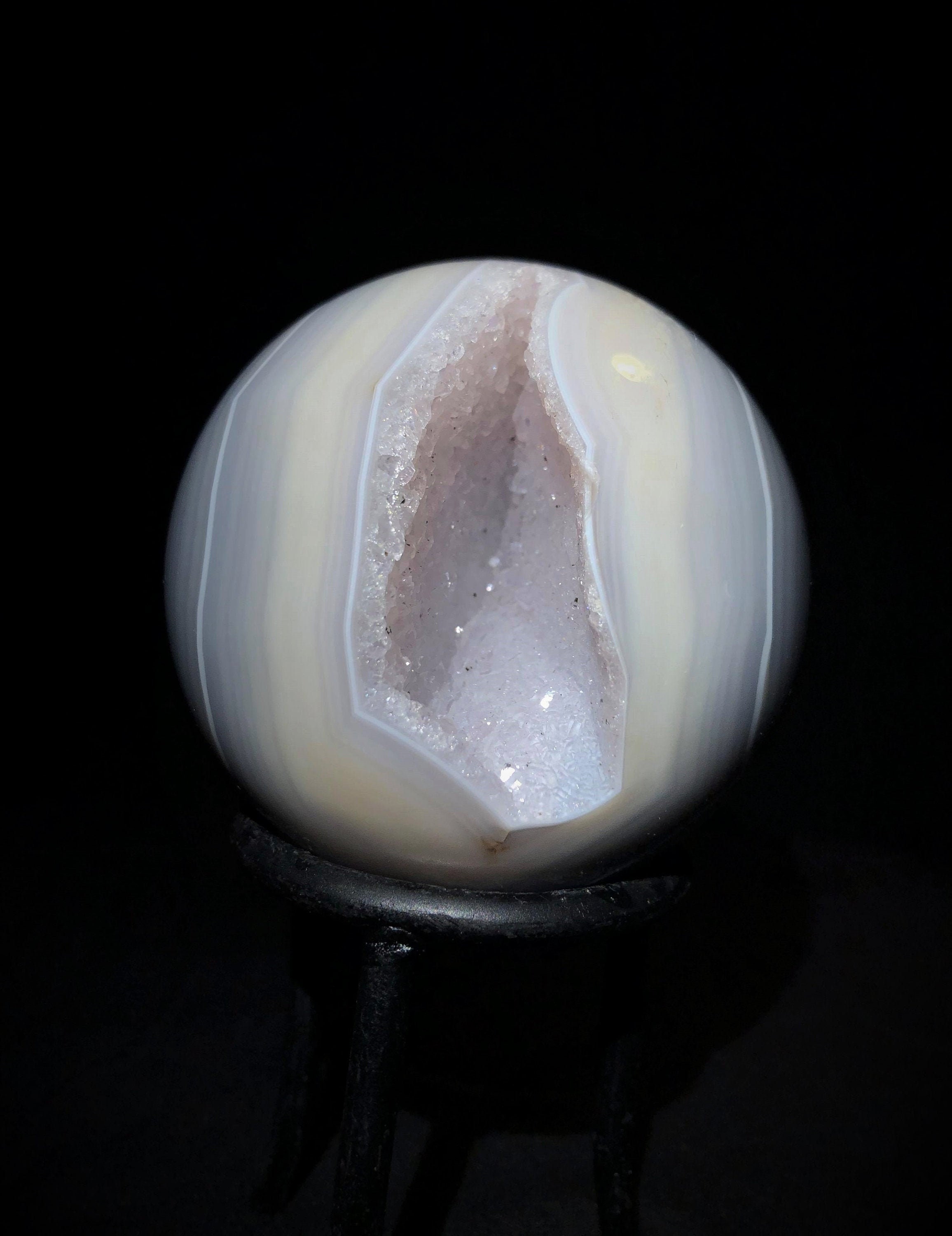 CHALCEDONY & GEODE, Spherical Shaped Stone, Pale Blue Mineral Sphere ...