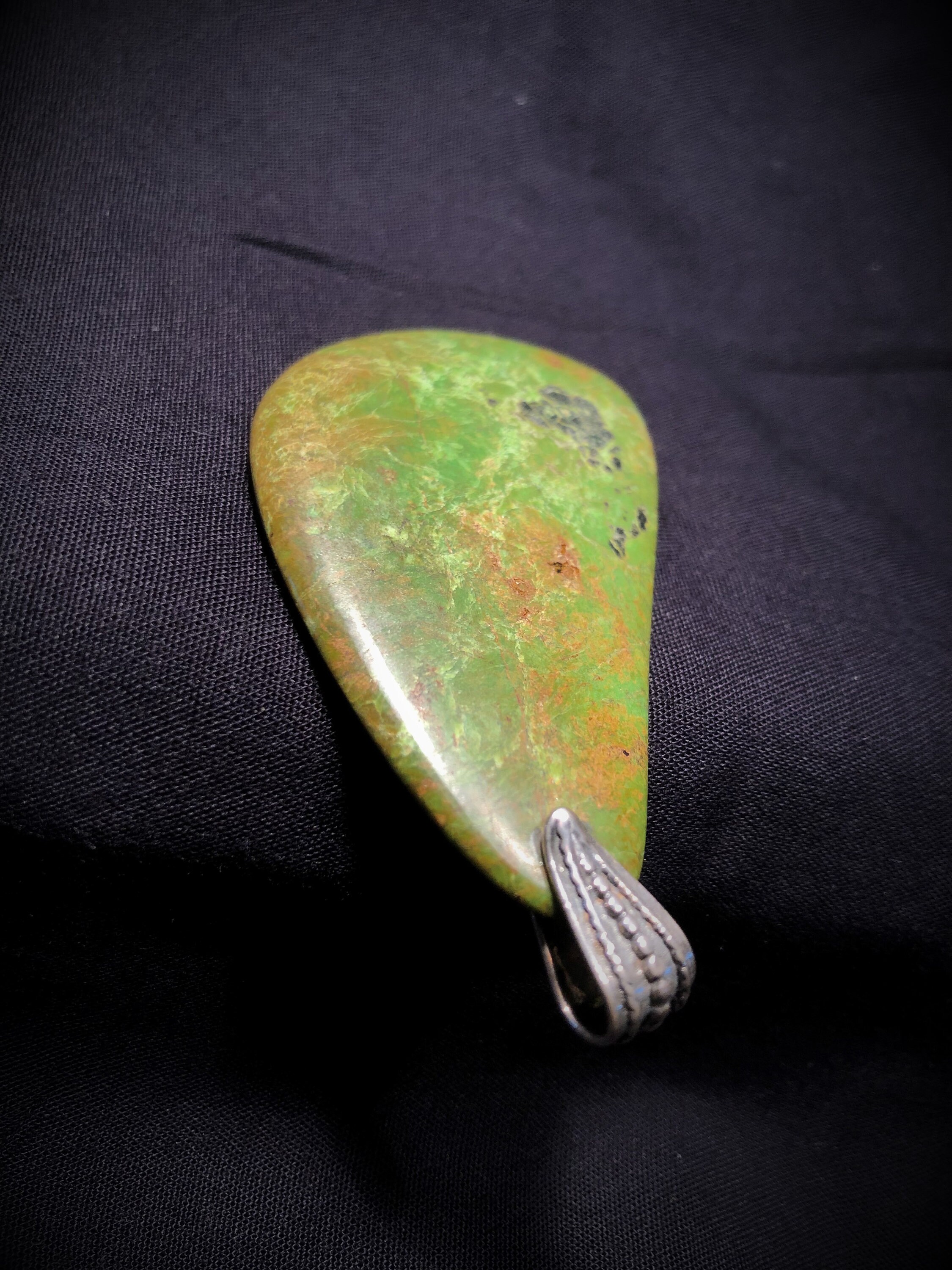 GASPÉITE and SILVER, Solid PENDANT With Polished Green Stone, Gaspésie ...