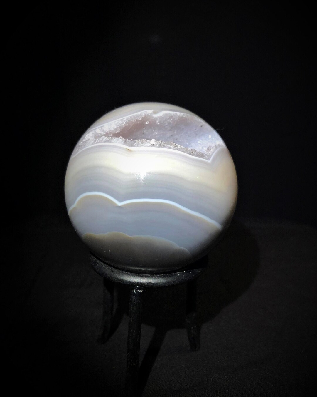 CHALCEDONY & GEODE, Spherical Shaped Stone, Pale Blue Mineral Sphere ...