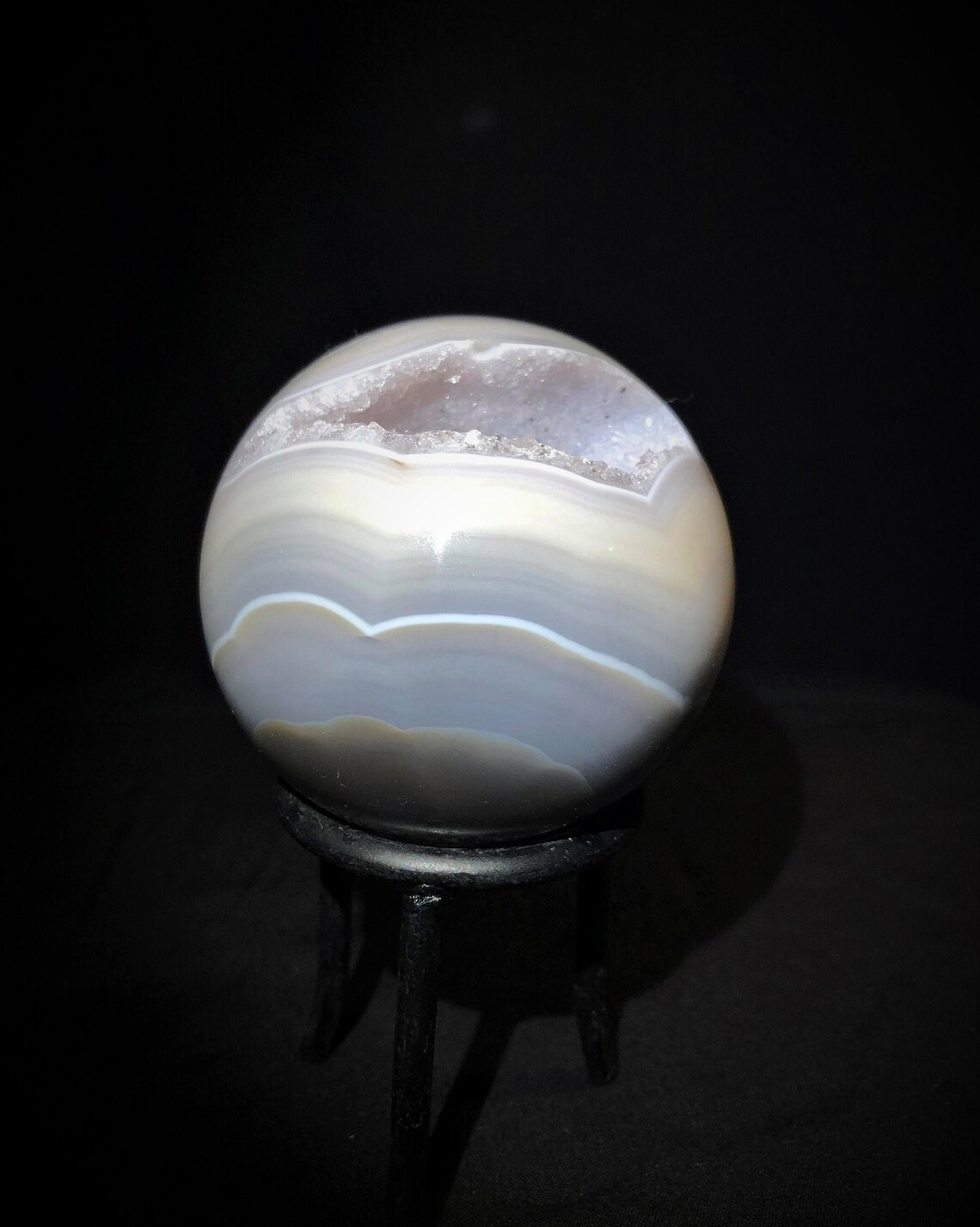 CHALCEDONY & GEODE, Spherical Shaped Stone, Pale Blue Mineral Sphere ...