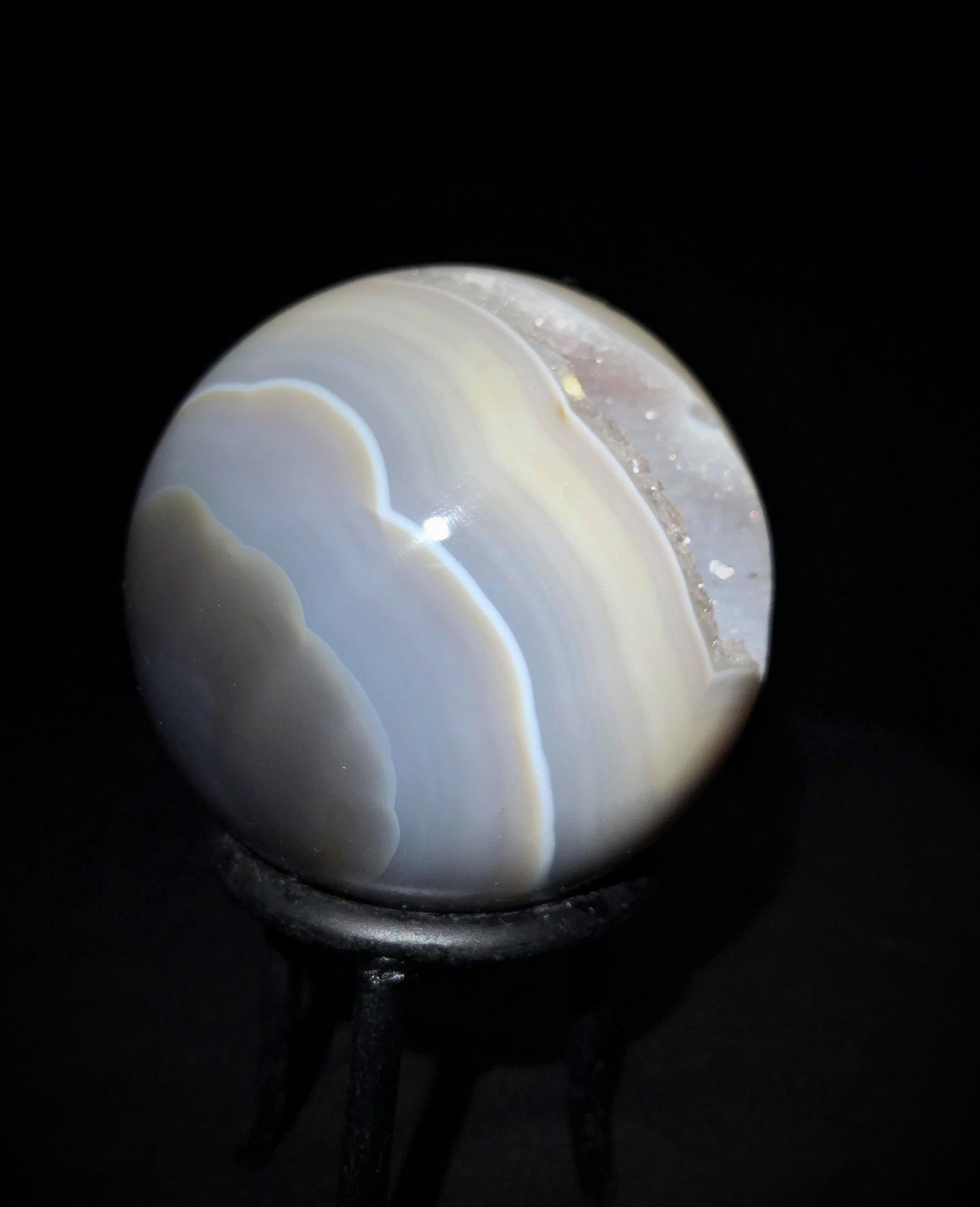 CHALCEDONY & GEODE, Spherical Shaped Stone, Pale Blue Mineral Sphere ...